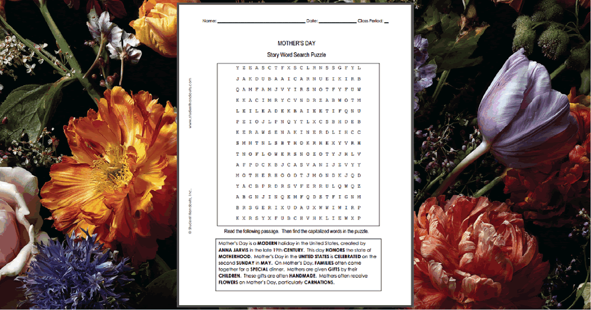 Mother's Day Story Word Search Puzzle | Student Handouts