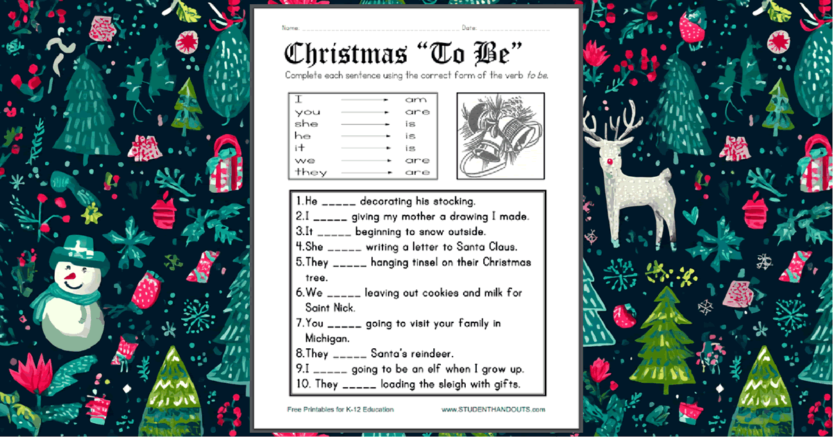 Christmas "To Be" Verb Worksheet for First Grade | Student Handouts