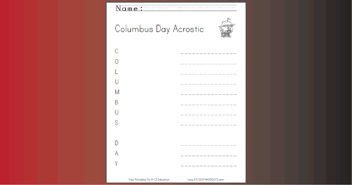 Columbus Day Acrostic Poem Worksheet | Student Handouts