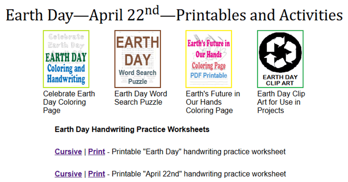 Earth Day—April 22 nd —Printables and Activities | Student Handouts