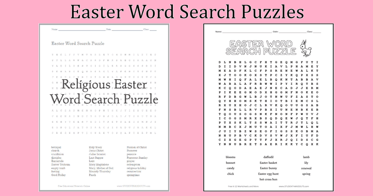 Easter Word Search Puzzles | Student Handouts