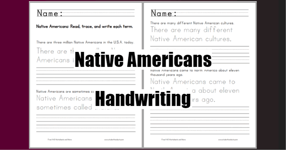 Native Americans Handwriting Practice Worksheet | Student Handouts