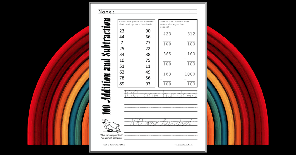 First One Hundred Days of School Primary Math Worksheet | Student Handouts