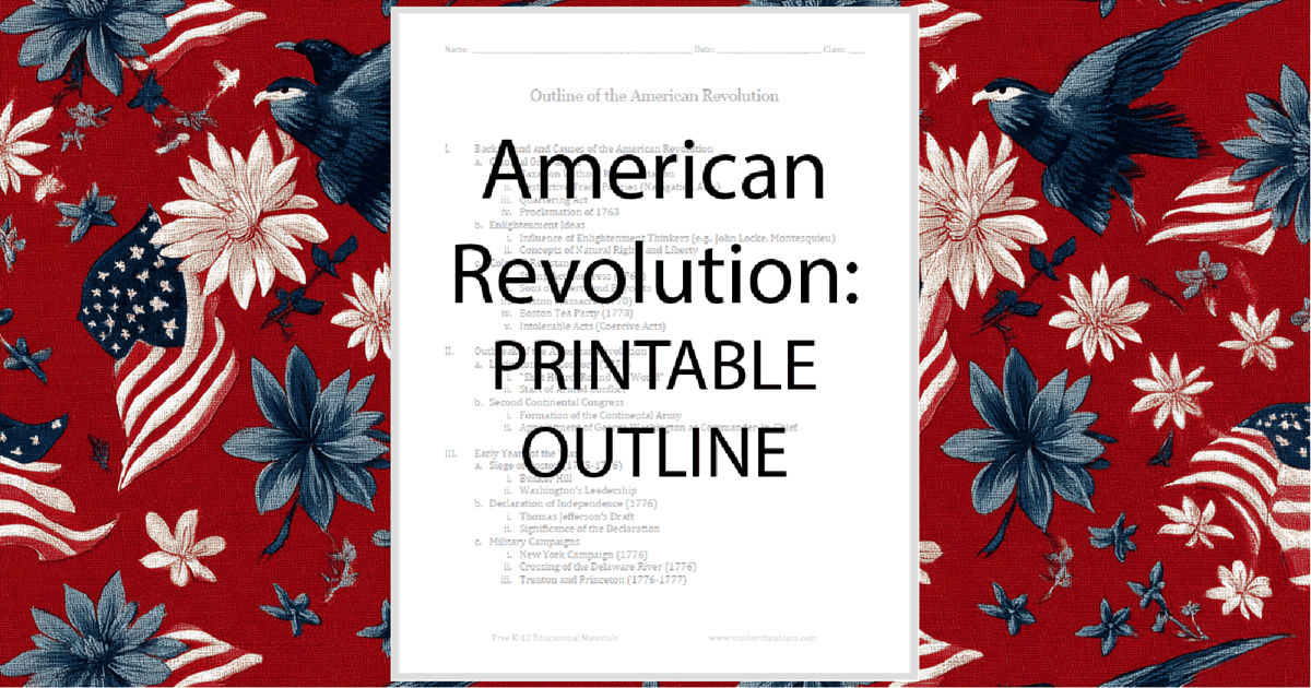 Revolutionary War Printable Outline | Student Handouts