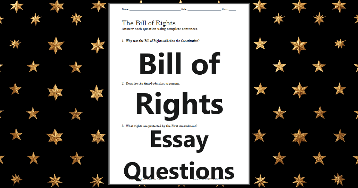 Bill of Rights Essay Questions Printable | Student Handouts