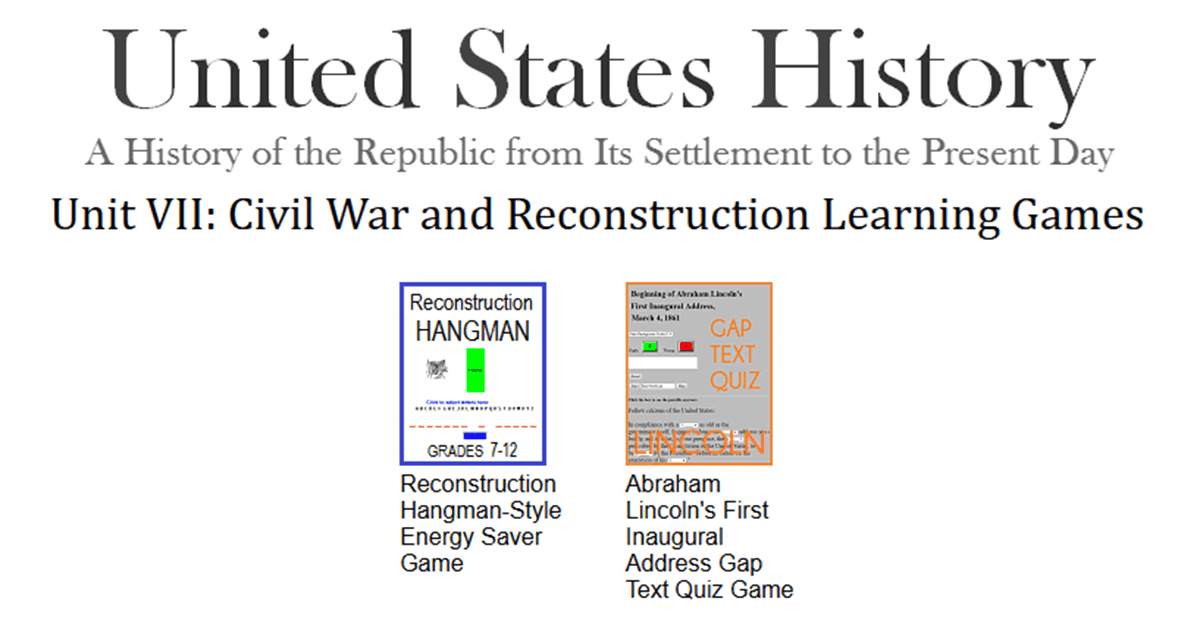 U.S. Civil War and Reconstruction Learning Games | Student Handouts