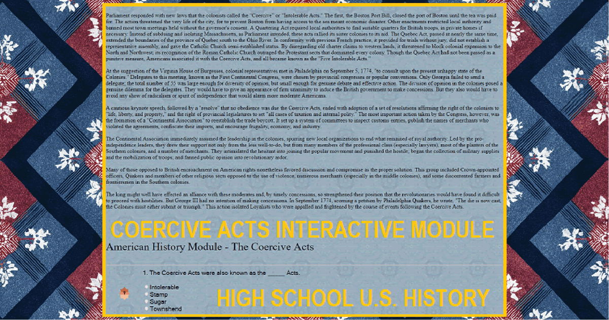 Coercive Acts American History Module | Student Handouts