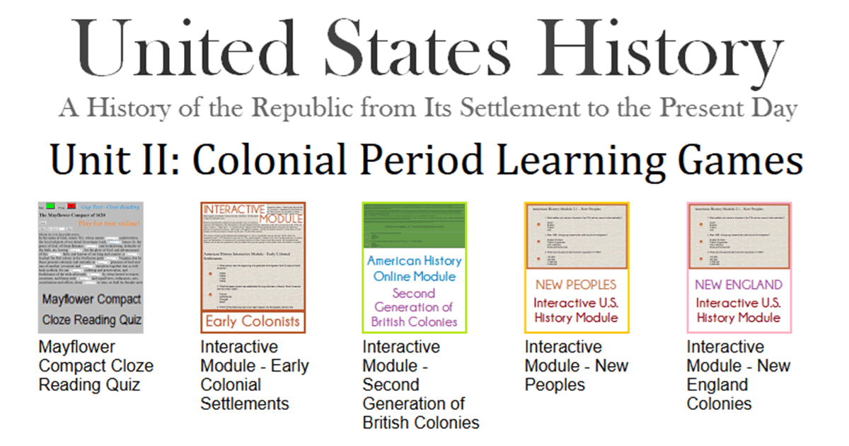 Colonial Period Learning Games for U.S. History | Student Handouts