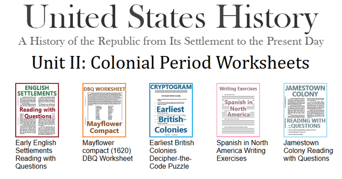 Colonial Period Worksheets | Student Handouts