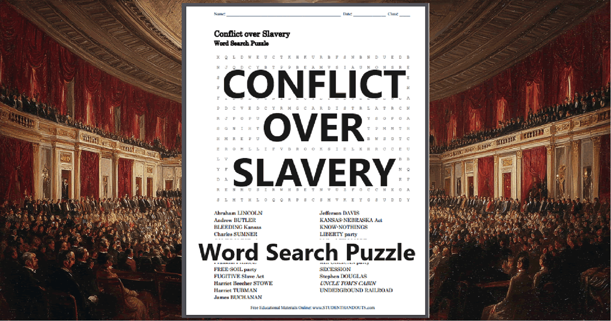 Conflict Over Slavery Word Search Puzzle | Student Handouts