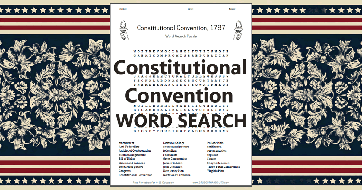 Constitutional Convention Word Search Puzzle | Student Handouts