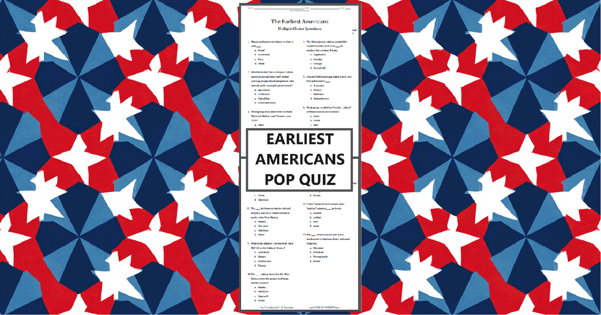 Earliest Americans Printable Pop Quiz | Student Handouts