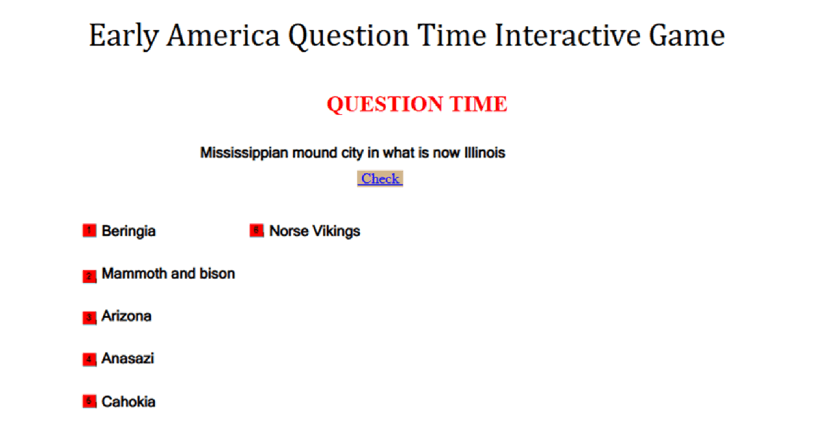 Early America Question Time Interactive Game | Student Handouts