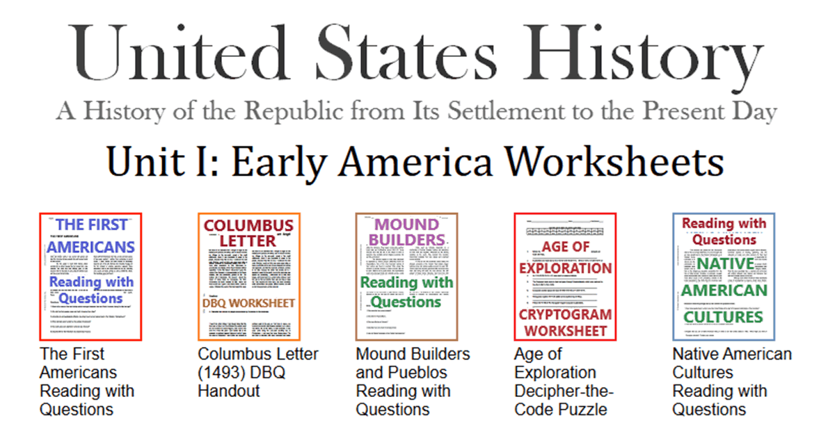Early America Worksheets for U.S. History | Student Handouts