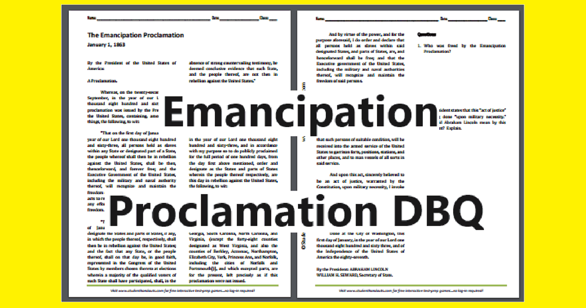 Emancipation Proclamation DBQ Worksheet | Student Handouts