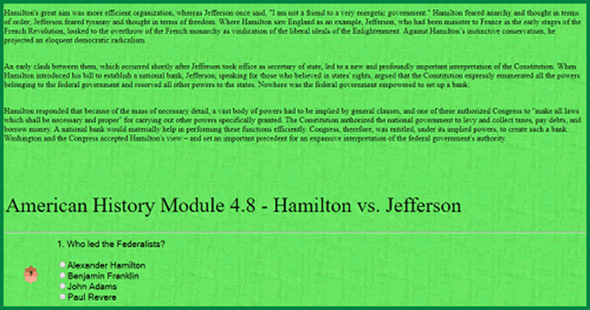 Hamilton vs. Jefferson Interactive Module | Student Handouts
