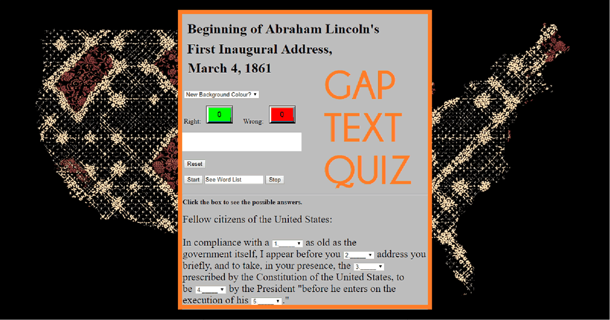 Abraham Lincoln's First Inaugural Address Gap Text Quiz Game | Student ...