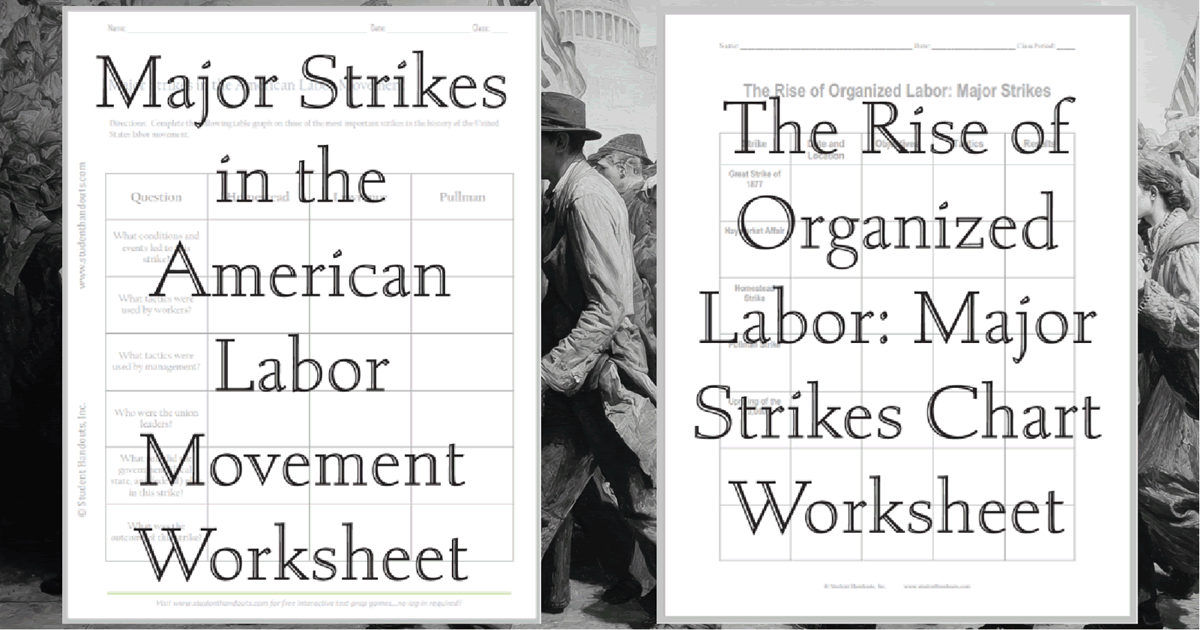 Major Strikes in the American Labor Movement Chart Worksheets | Student ...
