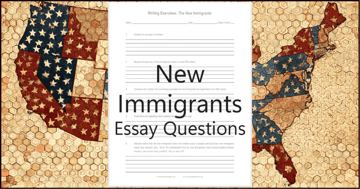 New Immigrants Essay Questions Printable | Student Handouts