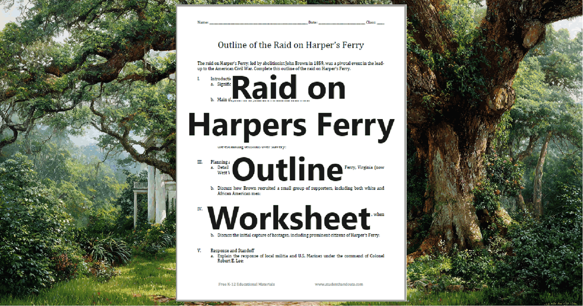 Raid on Harpers Ferry Outline Worksheet | Student Handouts