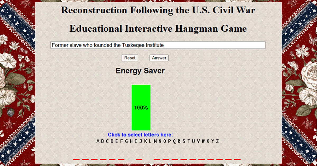 Reconstruction Energy Saver Game | Student Handouts