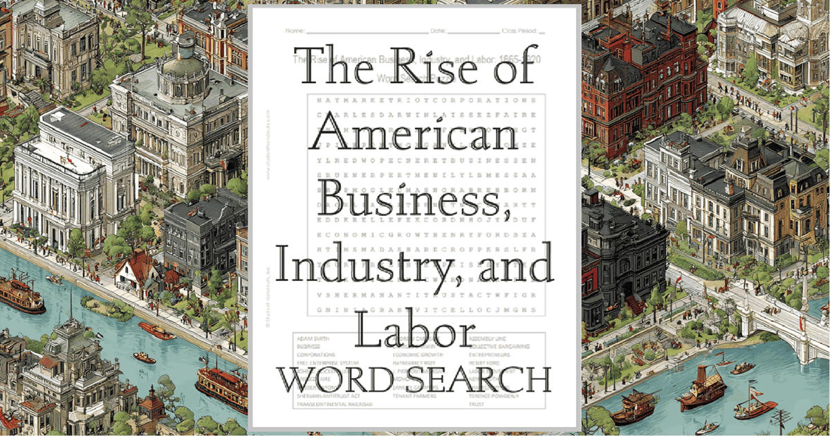 Rise of American Business, Industry, and Labor Word Search Puzzle ...