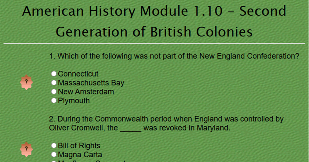 Second Generation of British Colonies Interactive Module | Student Handouts