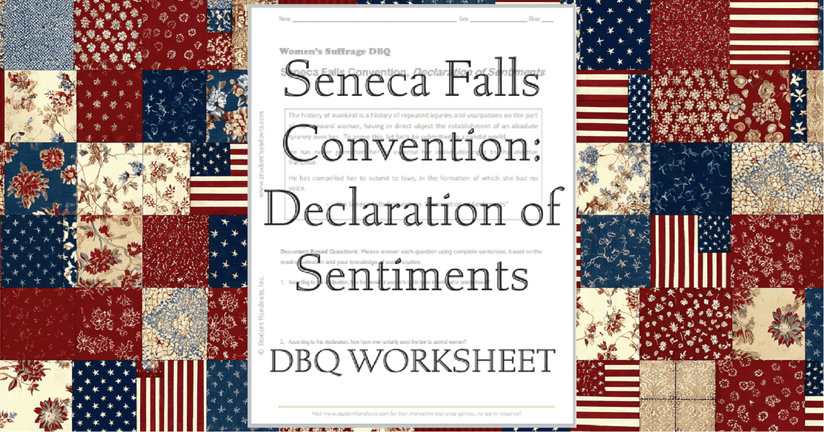 Seneca Falls Convention Declaration of Sentiments DBQ Worksheet ...