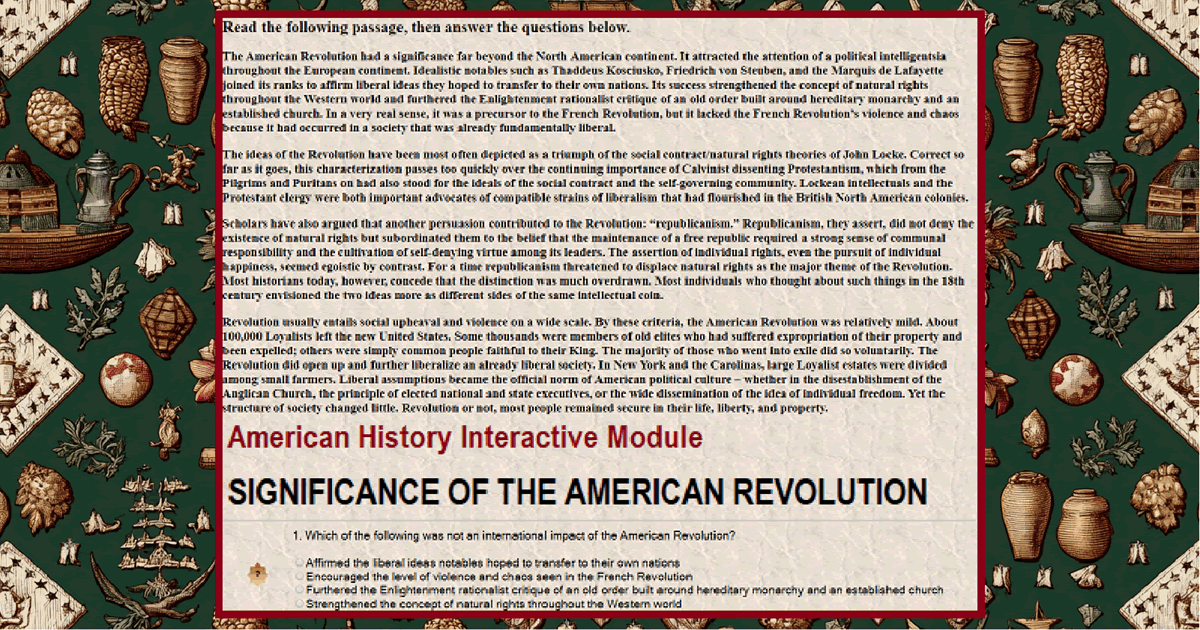 Significance of the American Revolution Interactive Module | Student ...