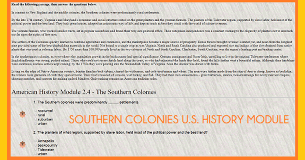 Southern Colonies Interactive Module | Student Handouts