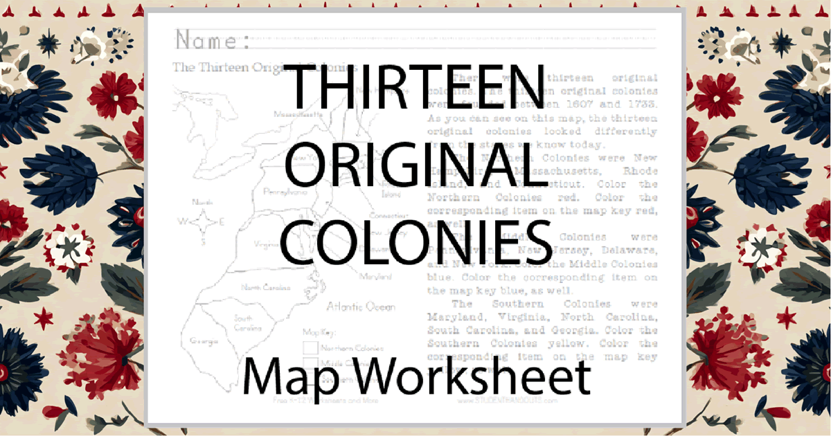 Thirteen Original Colonies Map Worksheet | Student Handouts