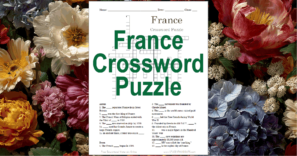 France Crossword Puzzle | Student Handouts