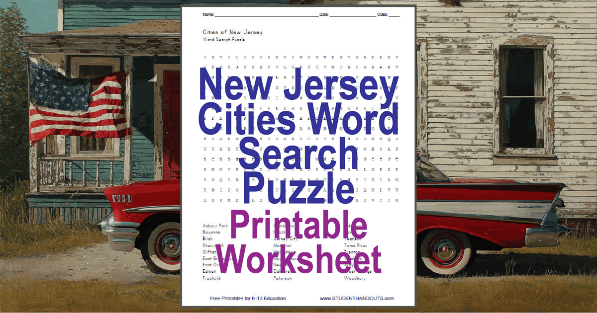 New Jersey Cities Word Search Puzzle | Student Handouts
