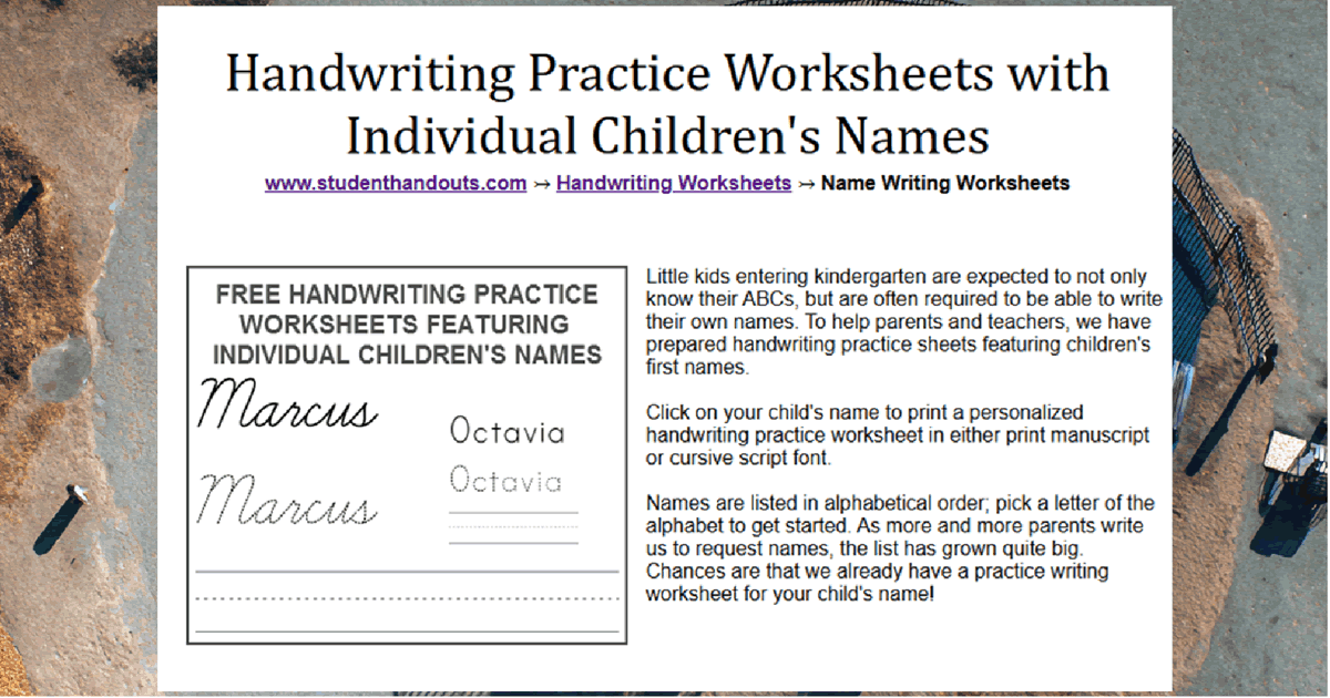Child's Names Handwriting Practice Worksheets | Student Handouts
