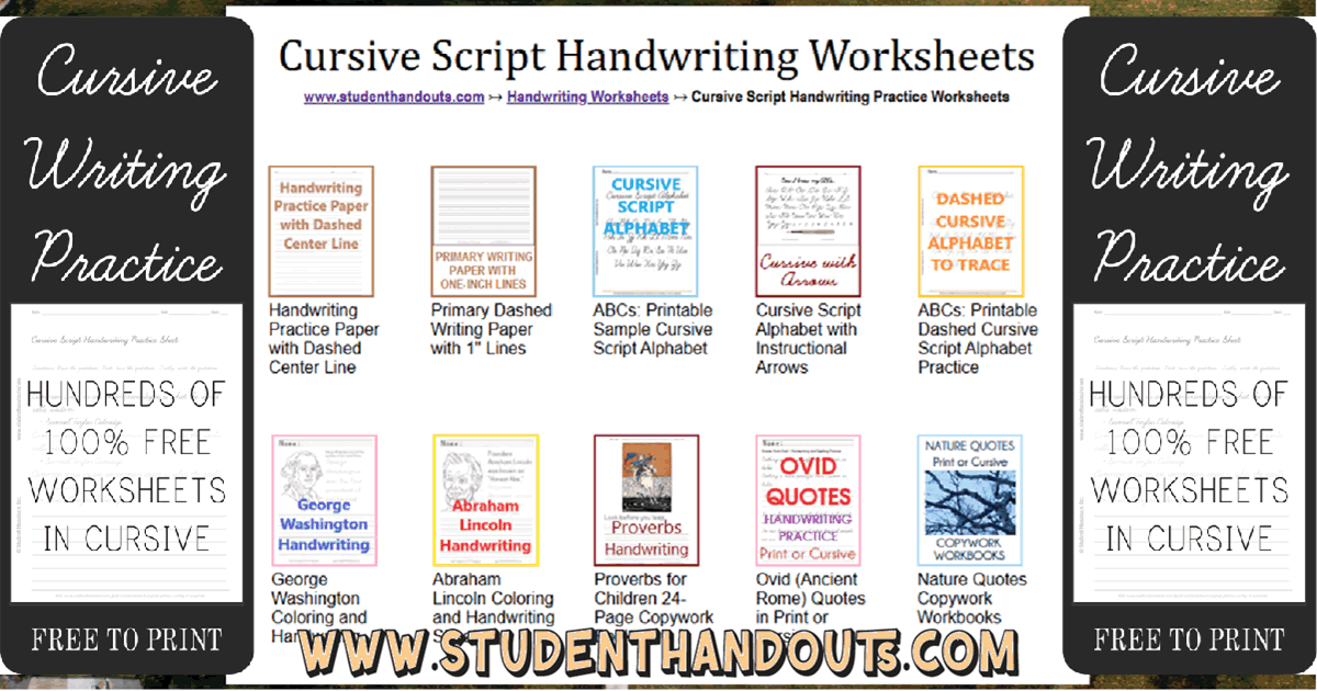Cursive Script Handwriting Practice Worksheets | Student Handouts
