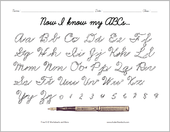 Cursive Script Alphabet With Arrows Free To Print PDF File 