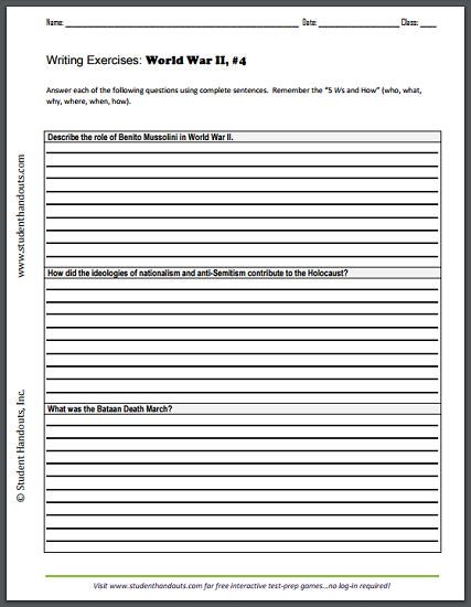 World War II Writing Exercises Sheet #4 | Student Handouts