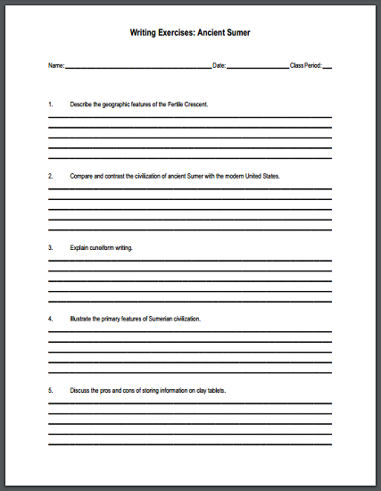 Ancient Sumer Writing Exercises | Student Handouts