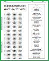English Reformation Word Search Puzzle