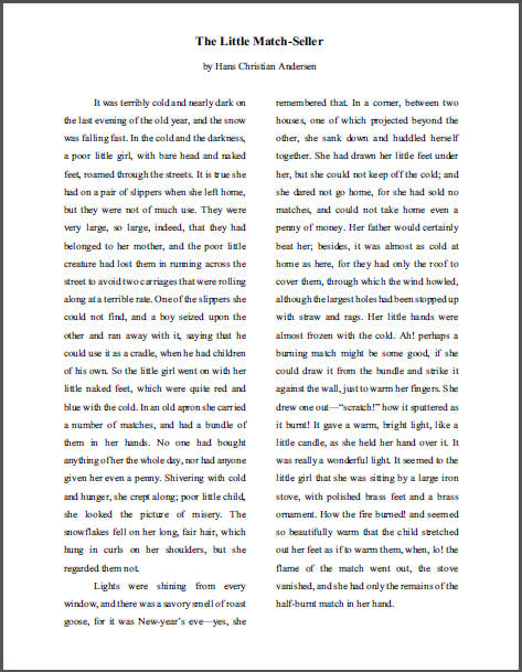 The Little Match-Seller - Free PDF eBook | Student Handouts