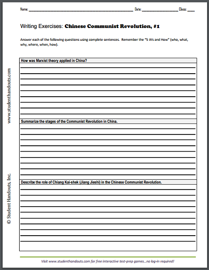 Chinese Communist Revolution Writing Exercises Sheet #1 | Student Handouts