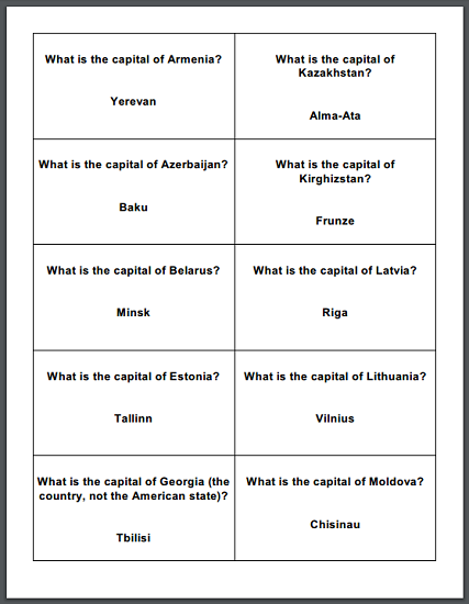 Collapse of the Soviet Union Review Game Cards | Student Handouts