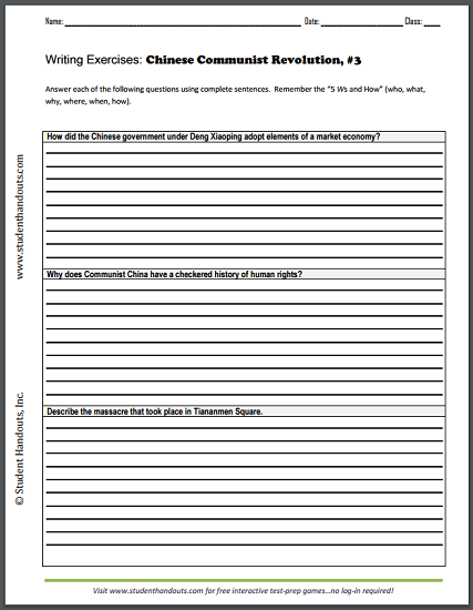 Chinese Revolution Essay Questions Sheet #3 | Student Handouts