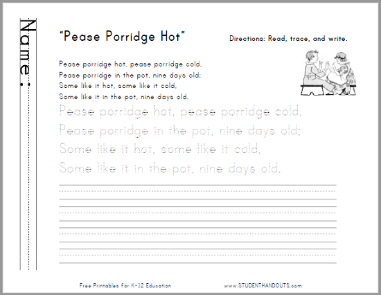 Pease Porridge Hot Worksheet | Student Handouts