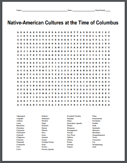 Native-American Cultures at the Time of Columbus - Word Search Puzzle ... Native-American Cultures at the Time of Columbus - Word Search Puzzle ...