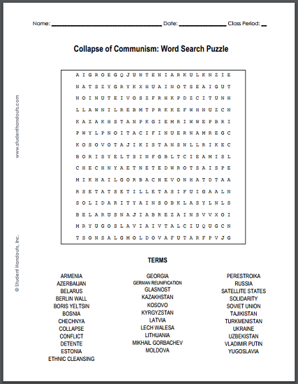 Collapse of Communism Word Search Puzzle | Student Handouts