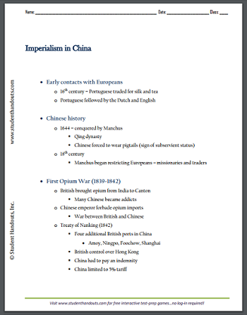 Imperialism in China Printable Outline | Student Handouts