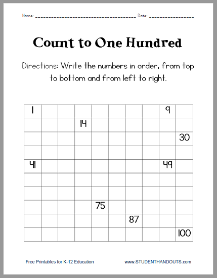 Count And Write Numerals To 100 Student Handouts Count And Write Numerals To 100 Student Handouts