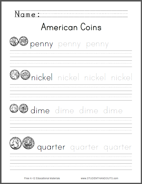 American Coins Spelling Worksheet | Student Handouts