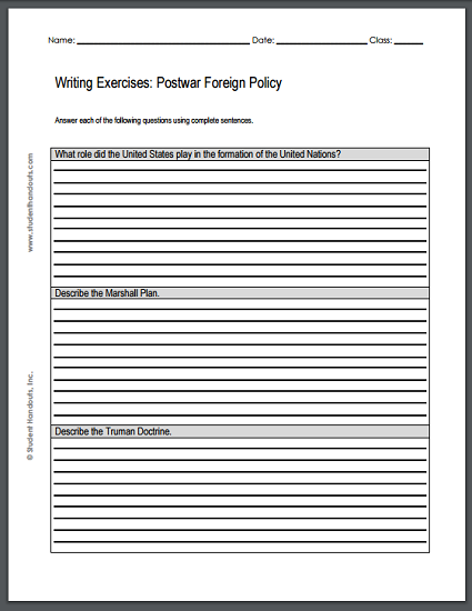Postwar Foreign Policy Writing Exercises | Student Handouts